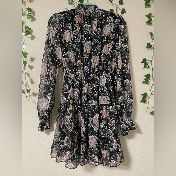 o.p.t | Dresses | Opt Floral Print With Metallic Polka Dot Mini Dress ...